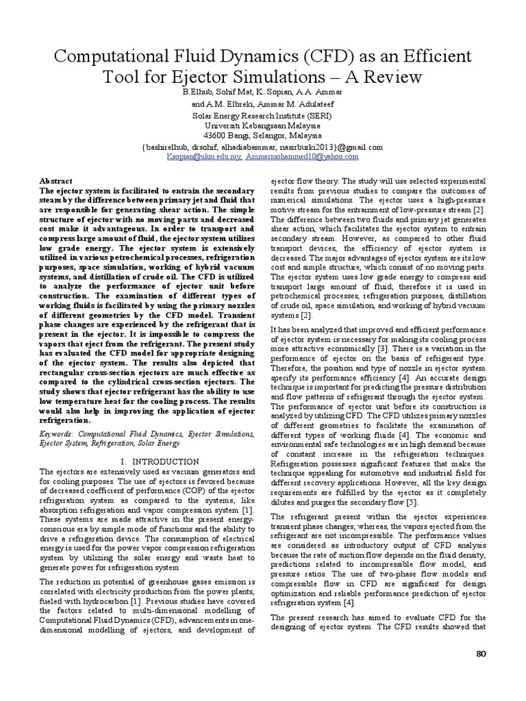6 Computational Fluid Dynamics As An Efficent Tool For Ejector Simulations A Review | PDF ...