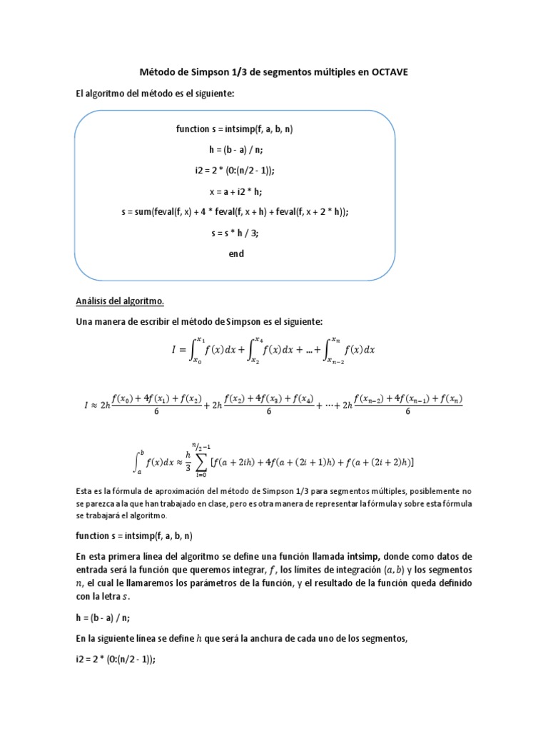 Método Simpson 1/3 en OCTAVE | PDF | Integral | Escalar (Matemáticas)