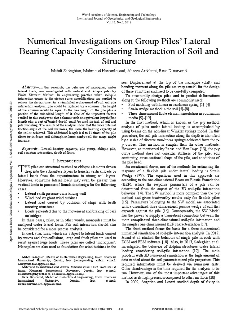 Numerical Investigations On Group Piles Lateral Bearing Capacity Considering Interaction of Soil ...