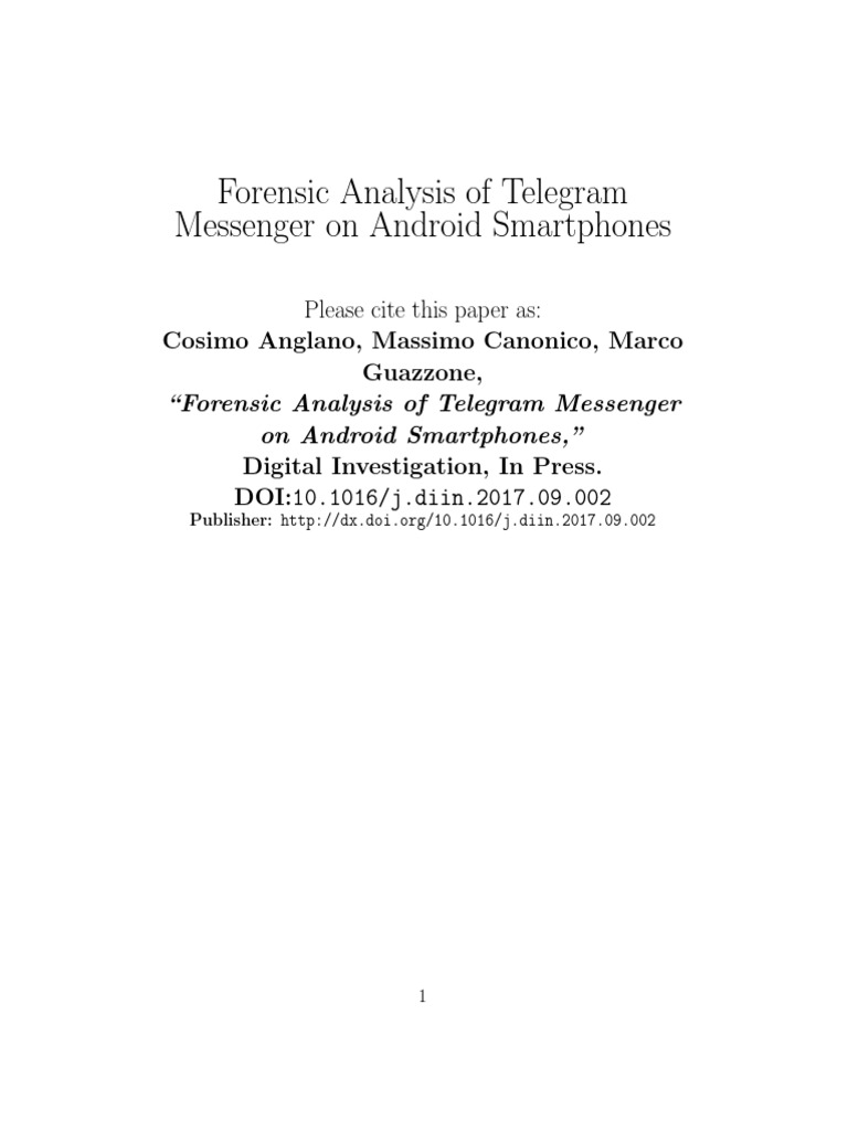 Forensic Analysis of Telegram Messenger On Android Smartphones | PDF ...