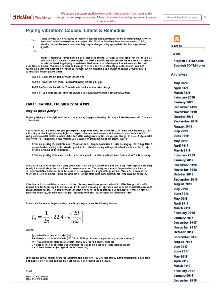Piping Vibration: Causes, Limits & Remedies: Public Courses In-House ...