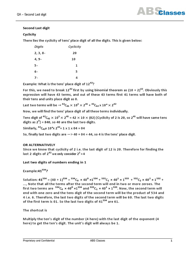 Digits Cyclicity: Second Last Digit Cyclicity | PDF | Numbers ...