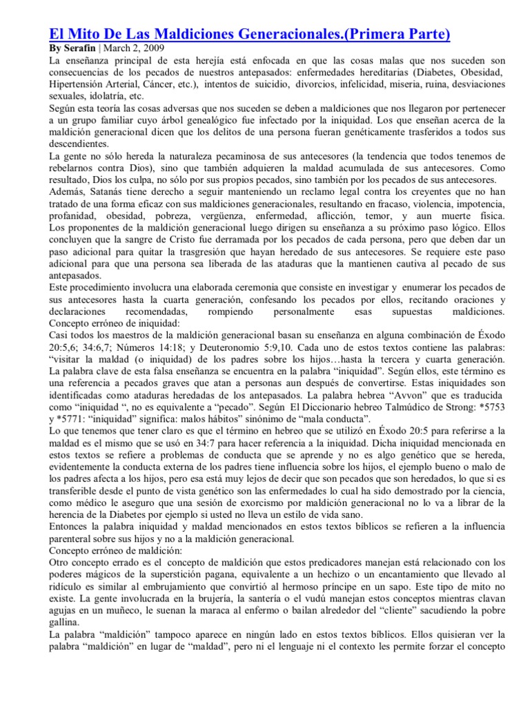 El Mito De Las Maldiciones Generacionales Pdf Biblia Pecado