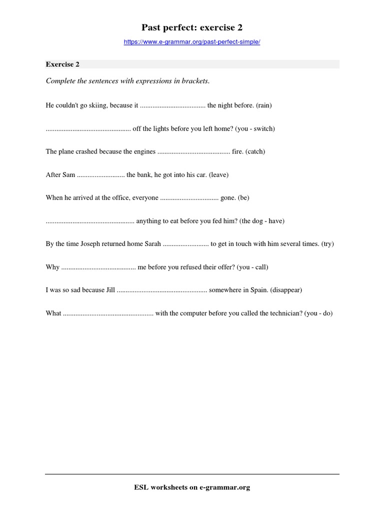 Past Perfect Simple Exercise 2 | PDF