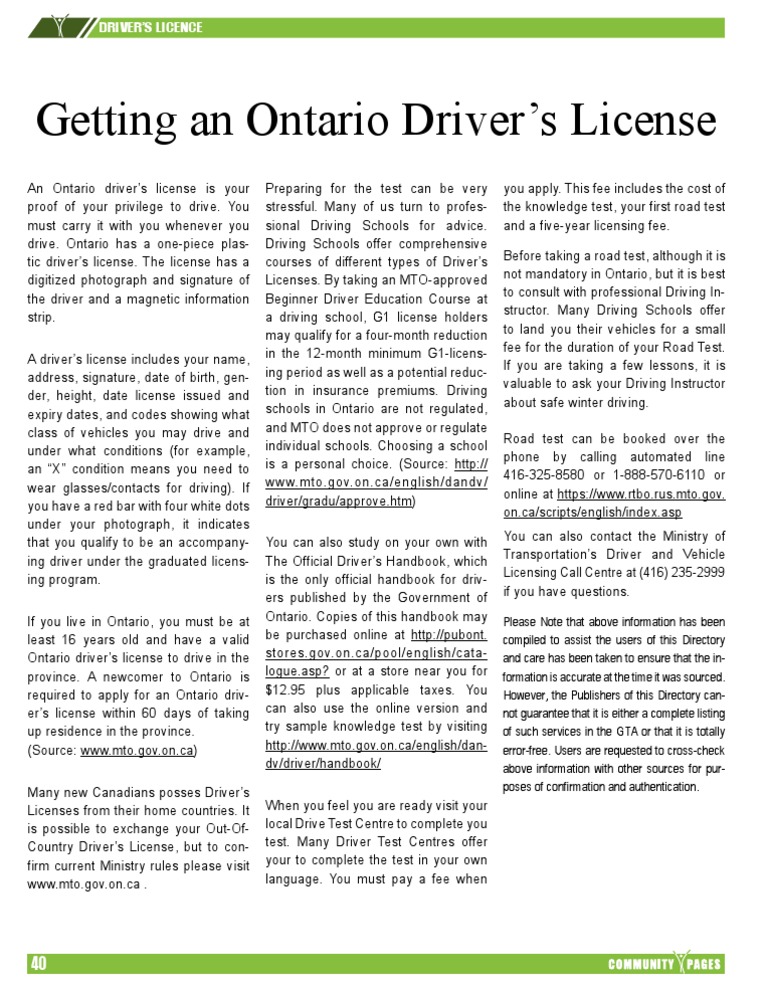 Ontario Driver's License Guide | PDF | Driver's License | Driving