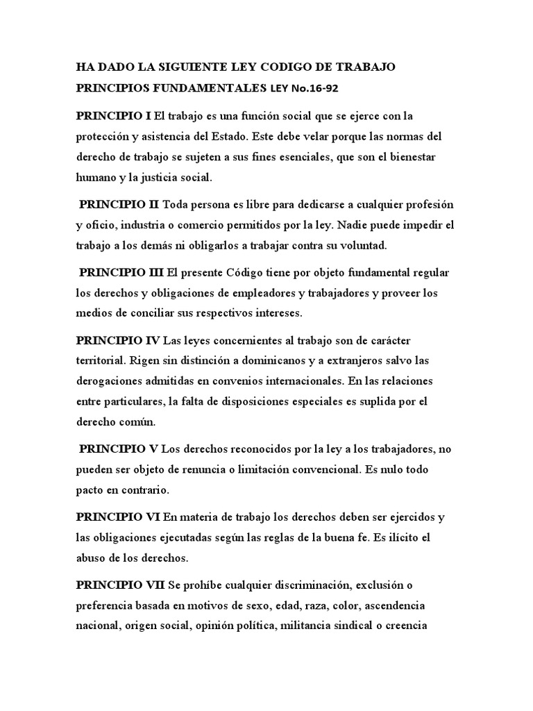 13 Principios Del Codigo Laboral | PDF | Derecho laboral | Estado ...