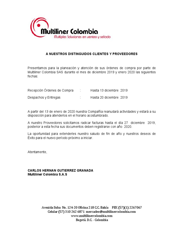 Carta Circular Vacaciones Colectivas | PDF