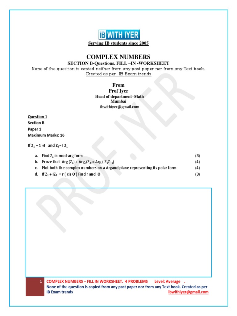 COMPLEX NOS PAPER 1 60 Marks | PDF | Complex Number | Numbers