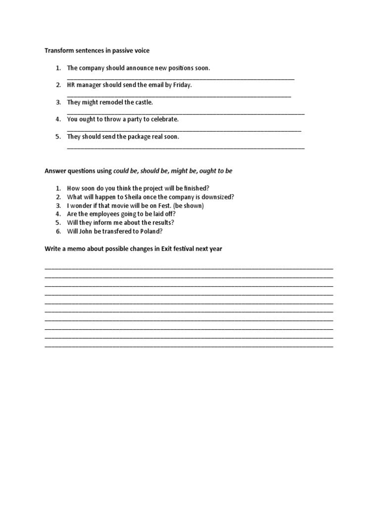 Modals in Passive Voice, Exercise | PDF