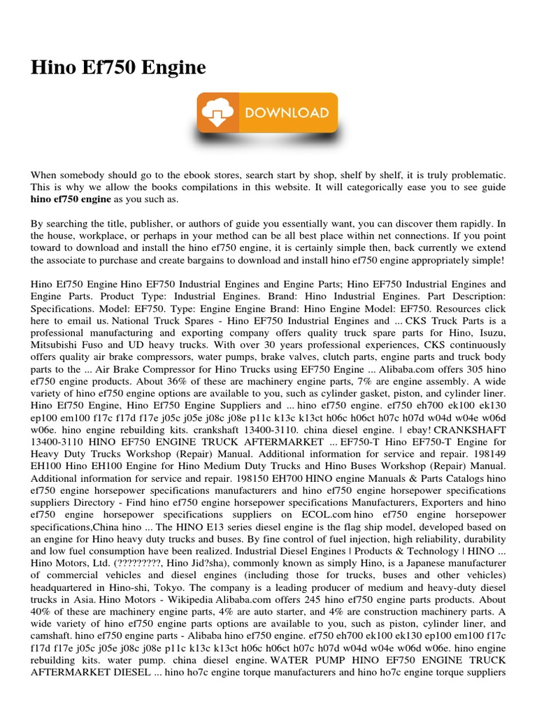 Hino Ef750 Engine PDF | PDF | Engines | Diesel Engine