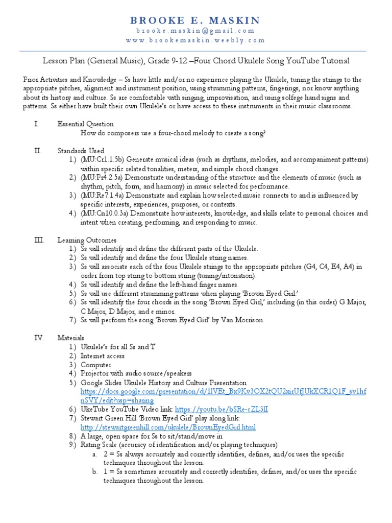 Lesson Plan General Music Grade 9-12 - Ukulele Guide | PDF | String ...