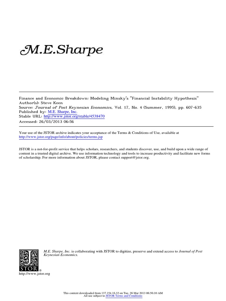 Minsky's Financial Instability Model | PDF | Business Cycle | Keynesian ...