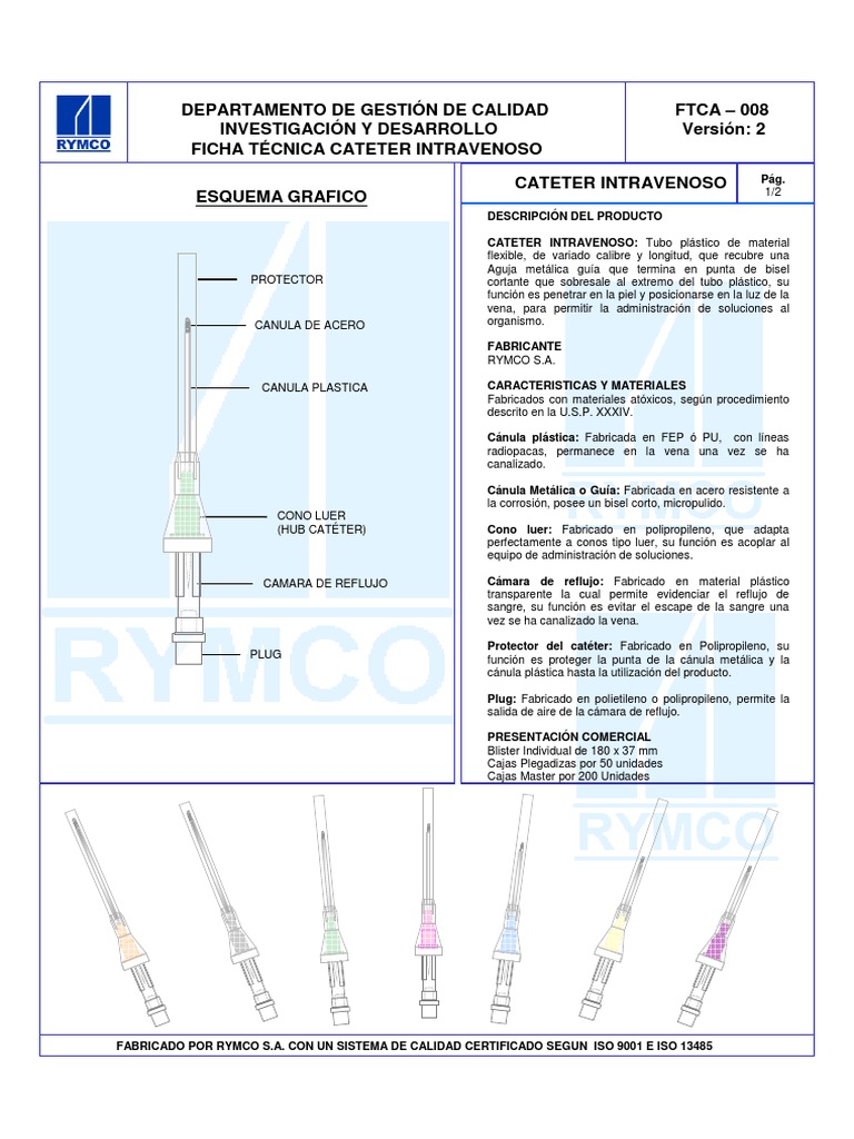 Ficha Técnica Catéter Intravenoso | PDF | Terapia intravenosa | El plastico