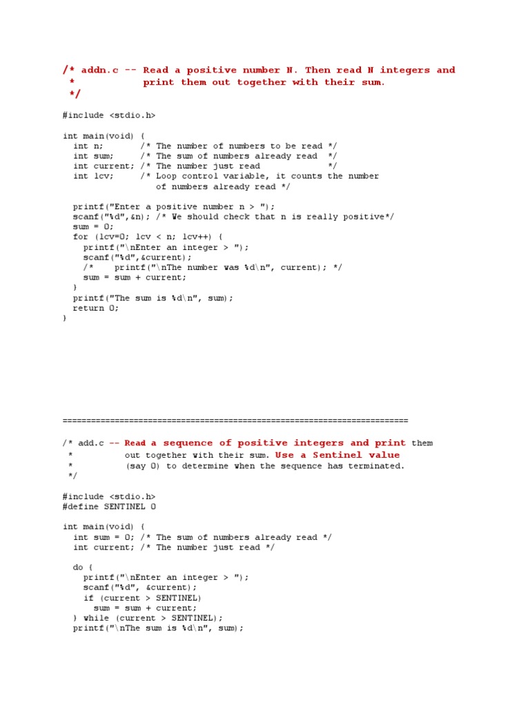 Addn.c - Read A Positive Number N. Then Read N Integers and Print Them Out Together With Their ...