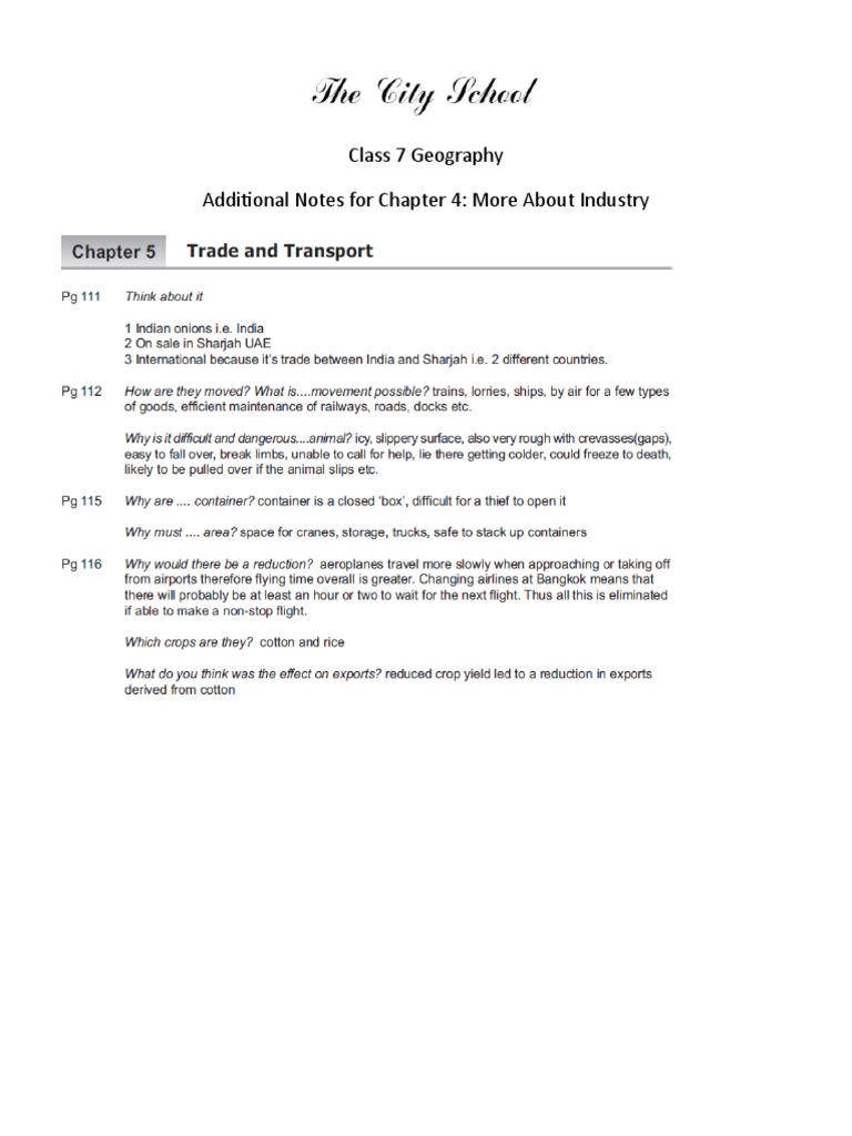 Class 7 Geography Additional Notes For Chapter 4: More About Industry | PDF