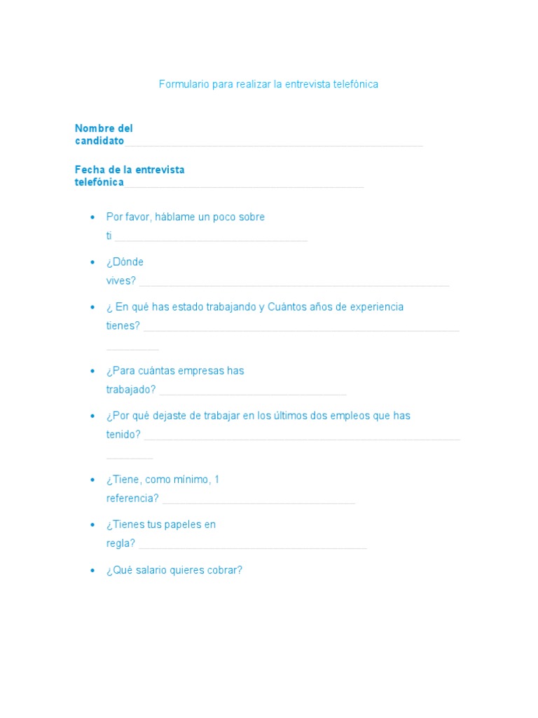 Formulario para Realizar La Entrevista Telefónica | PDF | Business ...