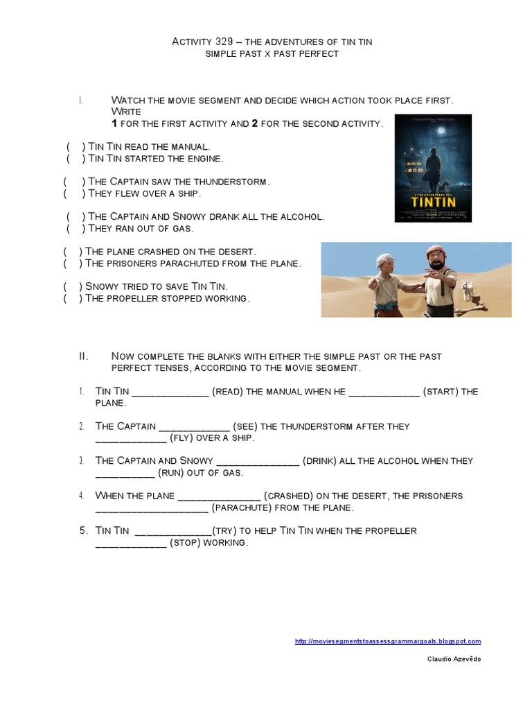 329 The Adventures of Tin Tin - Simple Past X Past Perfect | PDF ...