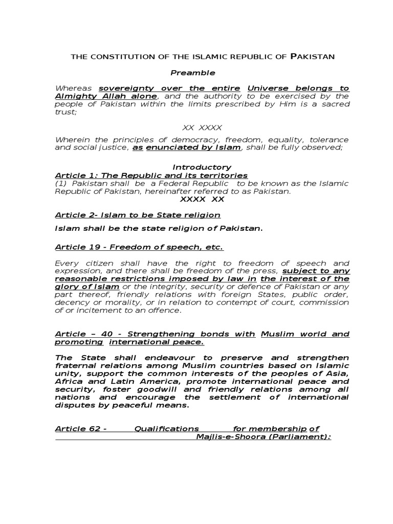 Constitution of The Islamic Republic | PDF | Parliament Of Pakistan ...