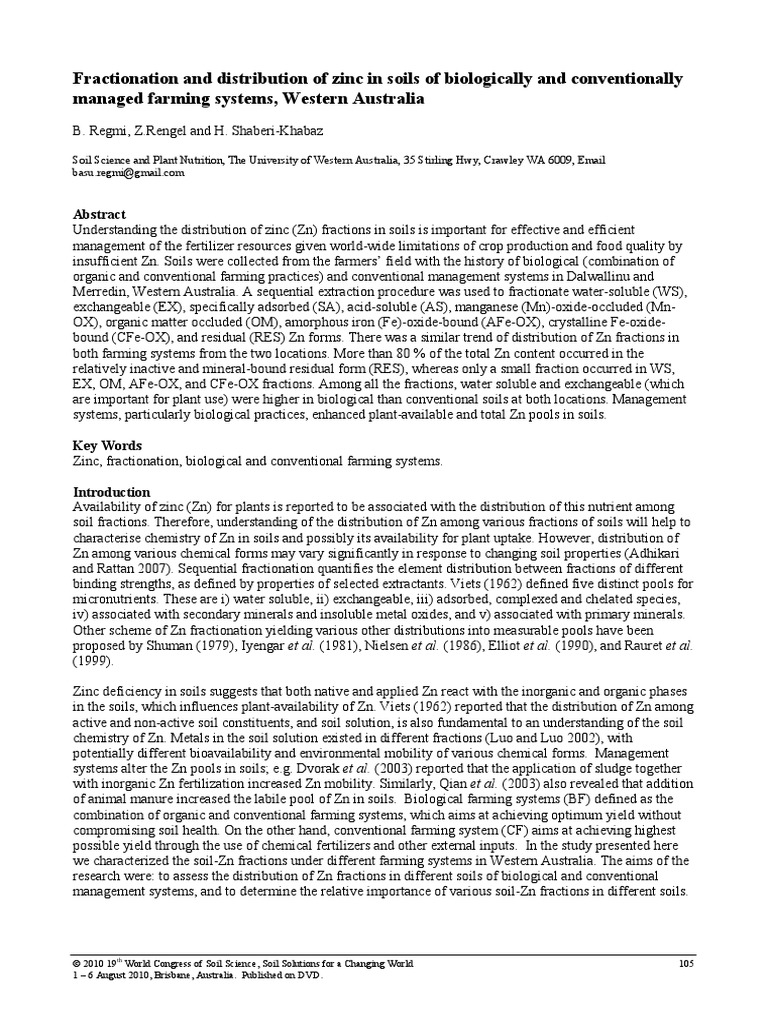 Fractionation and Distribution of Zinc in Soils of Biologically and ...