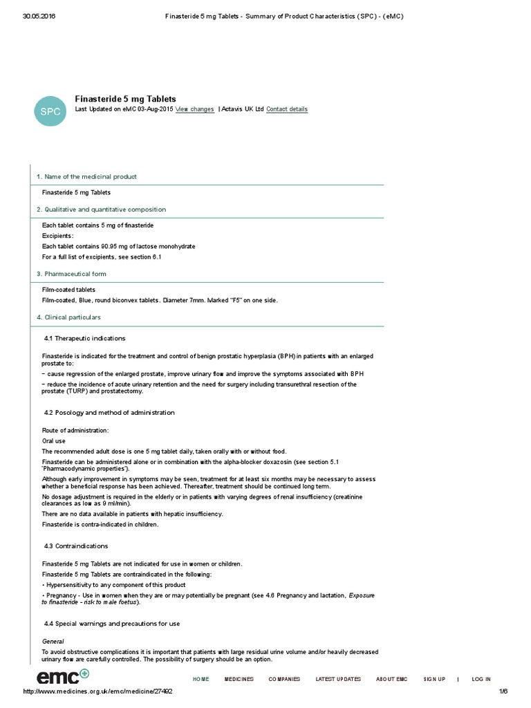 Finasteride 5 MG Tablets - Summary of Product Characteristics (SPC ...
