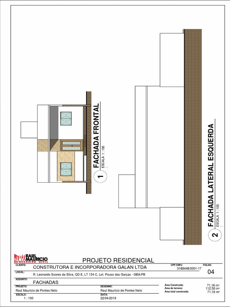 Projeto residencial: Fachadas frontal e lateral esquerda | PDF