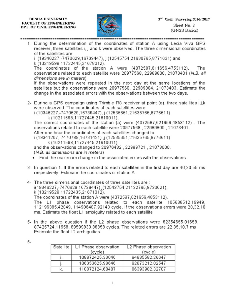Sheet 8 GNSS | PDF | Global Positioning System | Scientific Observation