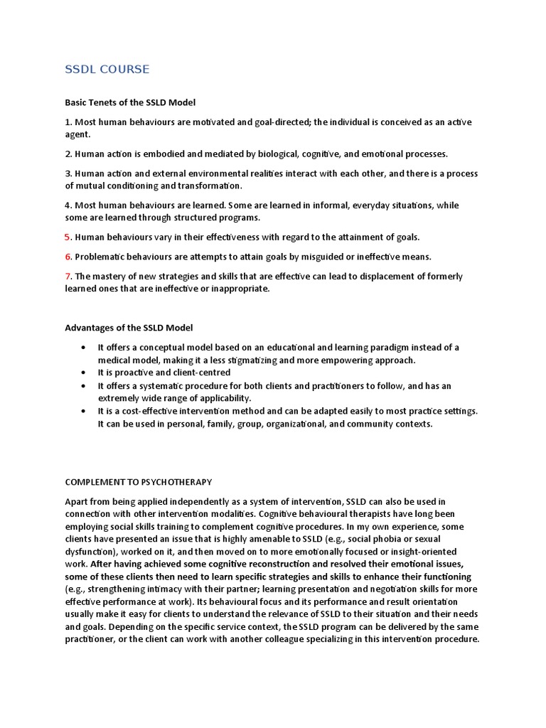 SSDL Course: Basic Tenets of The SSLD Model | PDF | Behavior ...