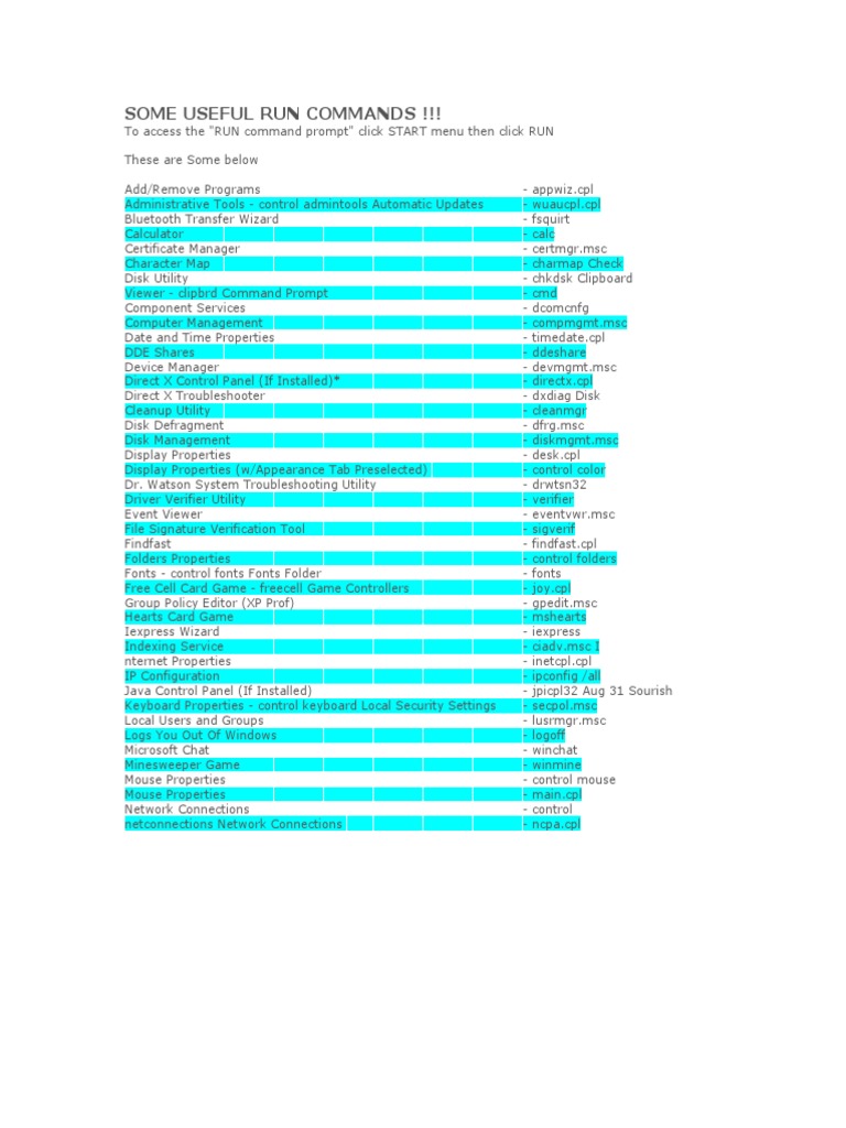 Essential Windows Run Commands List | PDF | Microsoft Windows | Windows ...