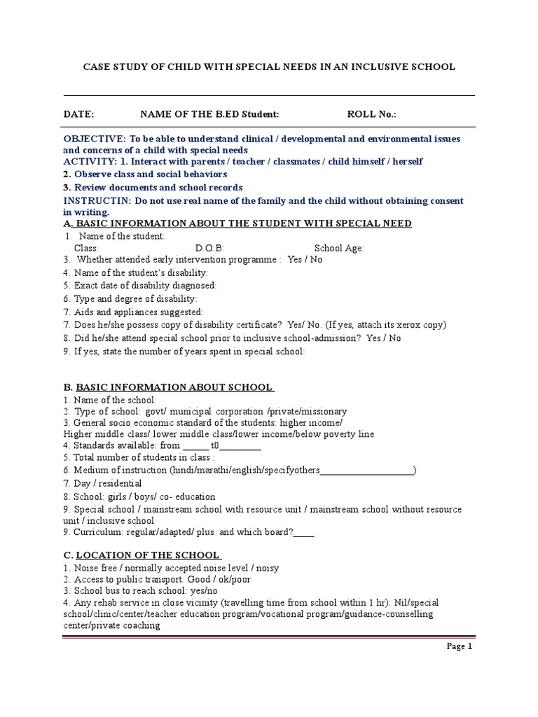 Case Study Format | PDF | Special Education | Schools
