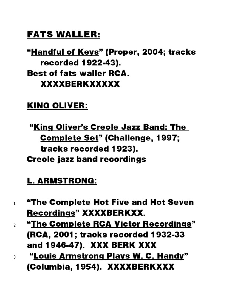 Jazz Master List | PDF | Jazz | American Music