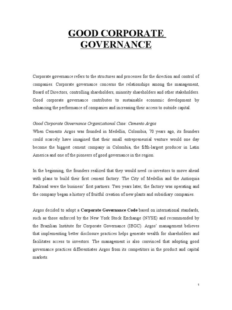 Good Corporate Governance | PDF | Corporate Governance | Board Of Directors