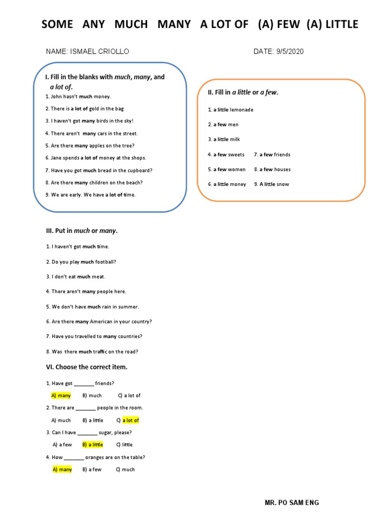 Grammar Guide: Much vs. Many Usage | PDF | Travel | Foreign Language ...