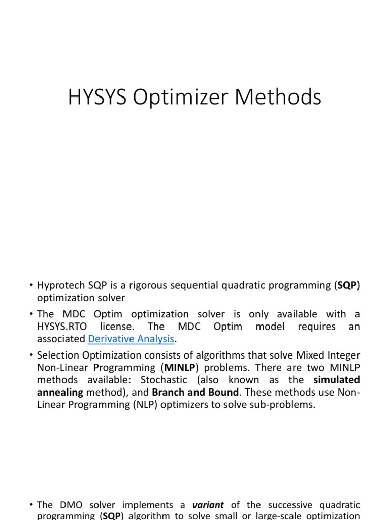 Optimizer Methods HYSYS PDF | PDF | Mathematical Optimization | Systems Analysis