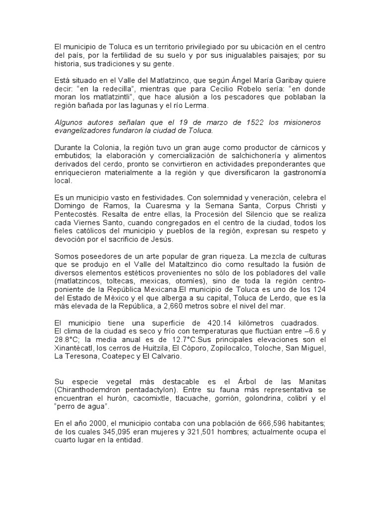 Historia Y Tradiciones De Toluca Pdf