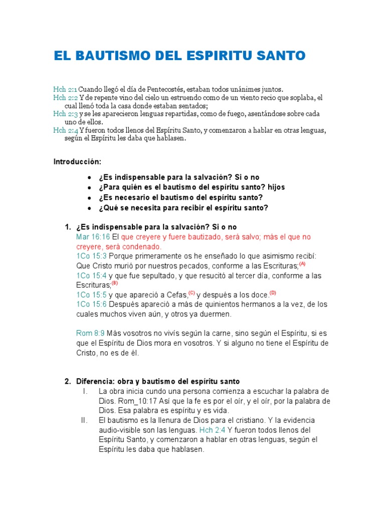 El Bautismo Del Espiritu Santo | PDF | Bautismo Con El Espiritu Santo | Bautismo