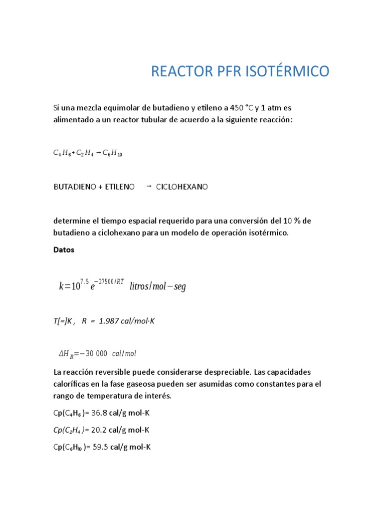 Reactor PFR Isotérmico | PDF