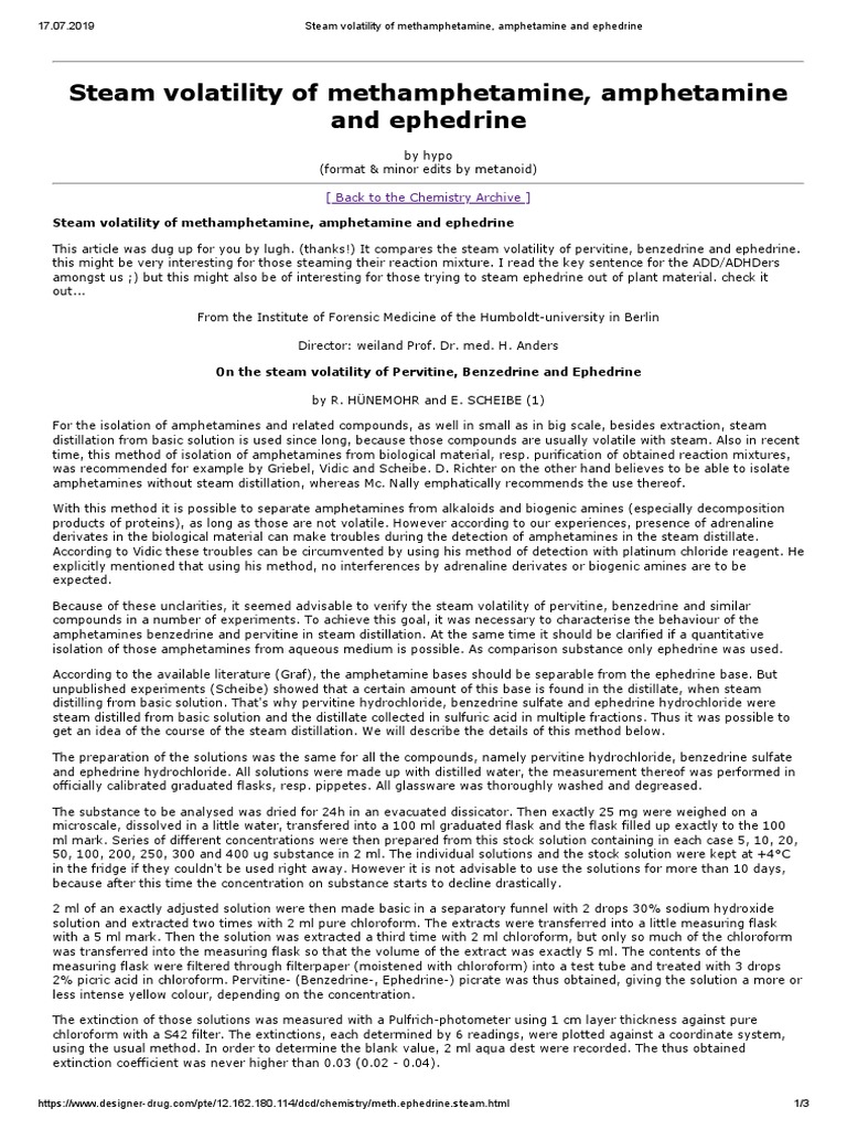 Steam Volatility of Methamphetamine, Amphetamine and Ephedrine | PDF ...