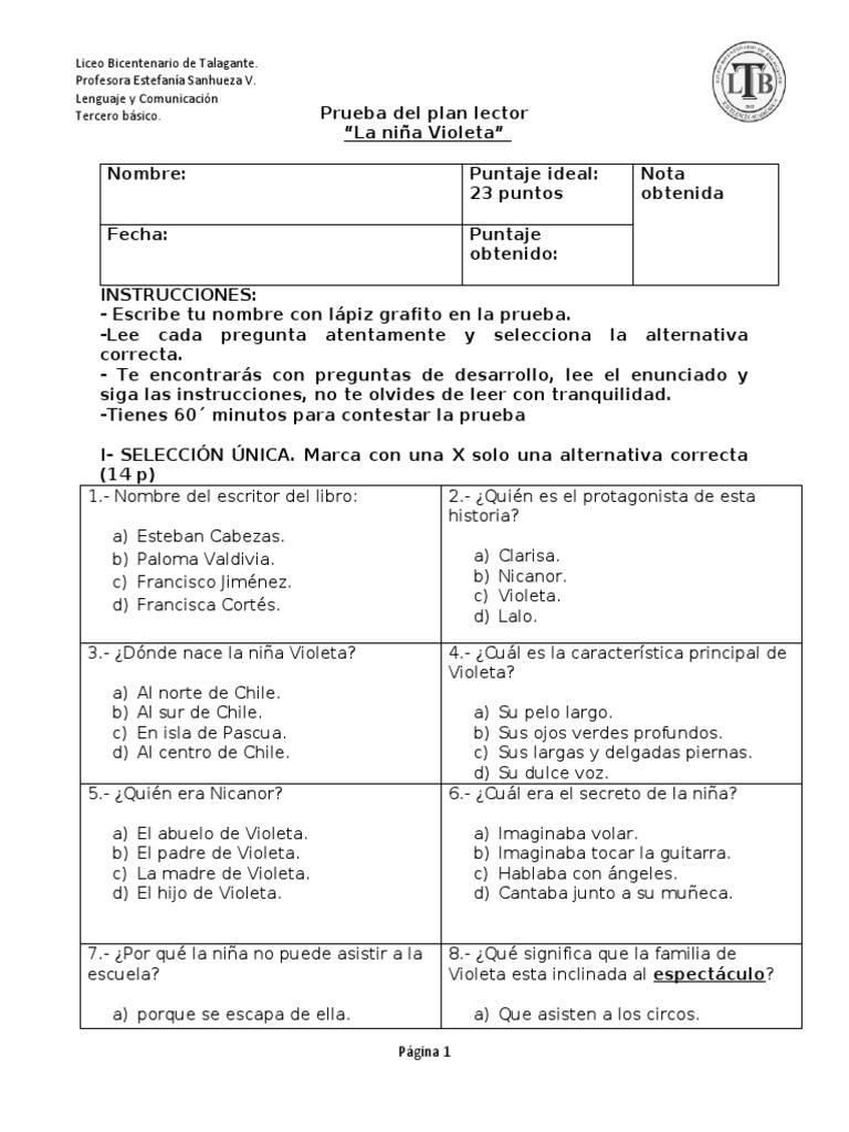 Prueba La Nina Violeta 3 | PDF