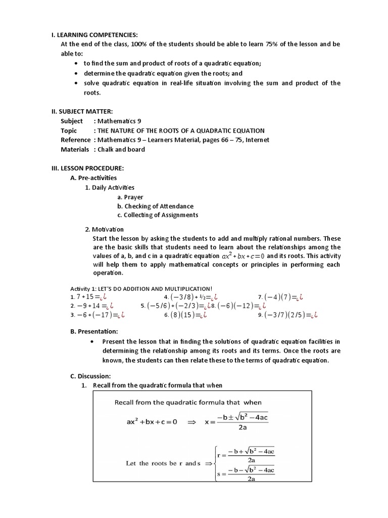The Sum and Product of Roots | PDF | Quadratic Equation | Area