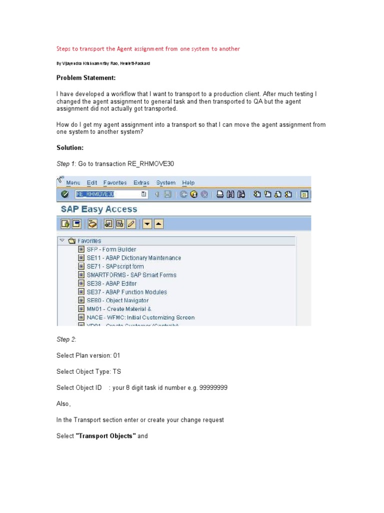 Transporting Agent Assignments in SAP | PDF