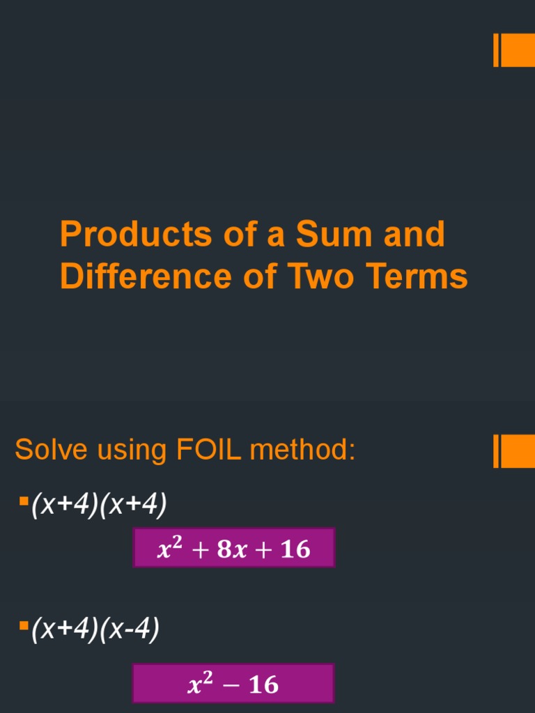 Product of A Sum and Difference of Two Terms | PDF