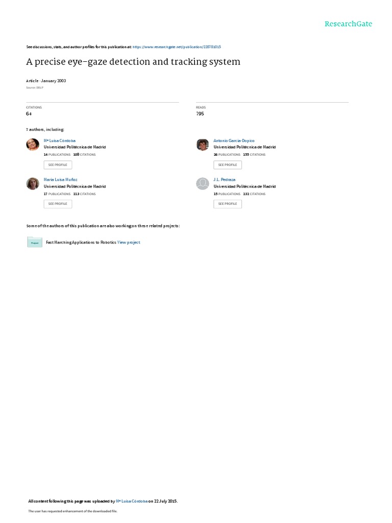 A Precise Eye-Gaze Detection and Tracking System: January 2003 | PDF ...