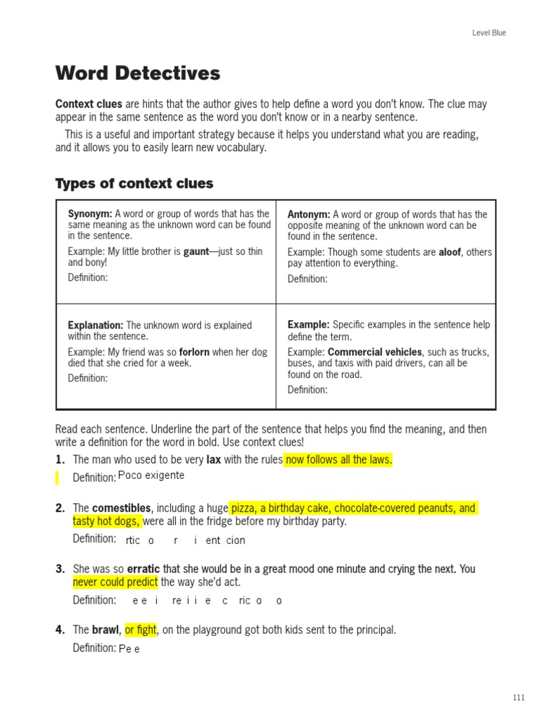 Context Clues: Word Detective Guide | PDF