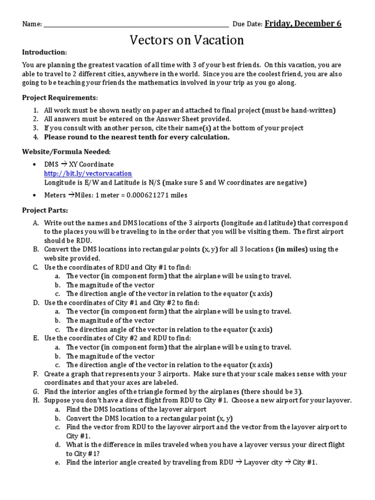 Vectors On Vacation: Friday, December 6 | PDF | Euclidean Vector ...