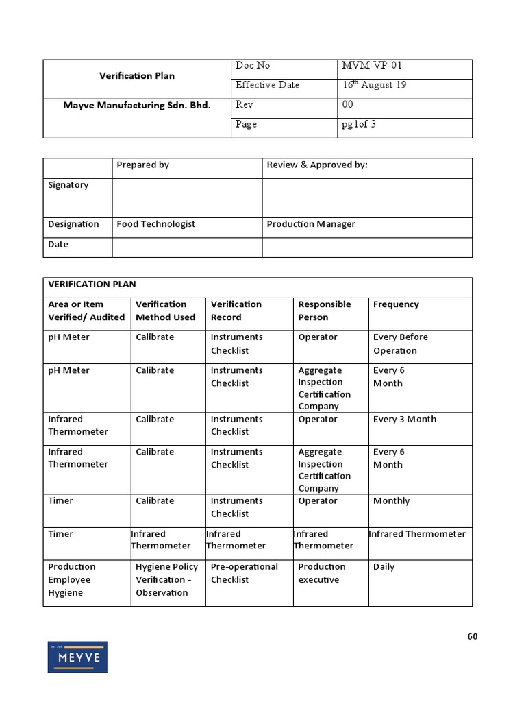 VERIFICATION PLAN Haccp | PDF | Hazard Analysis And Critical Control ...