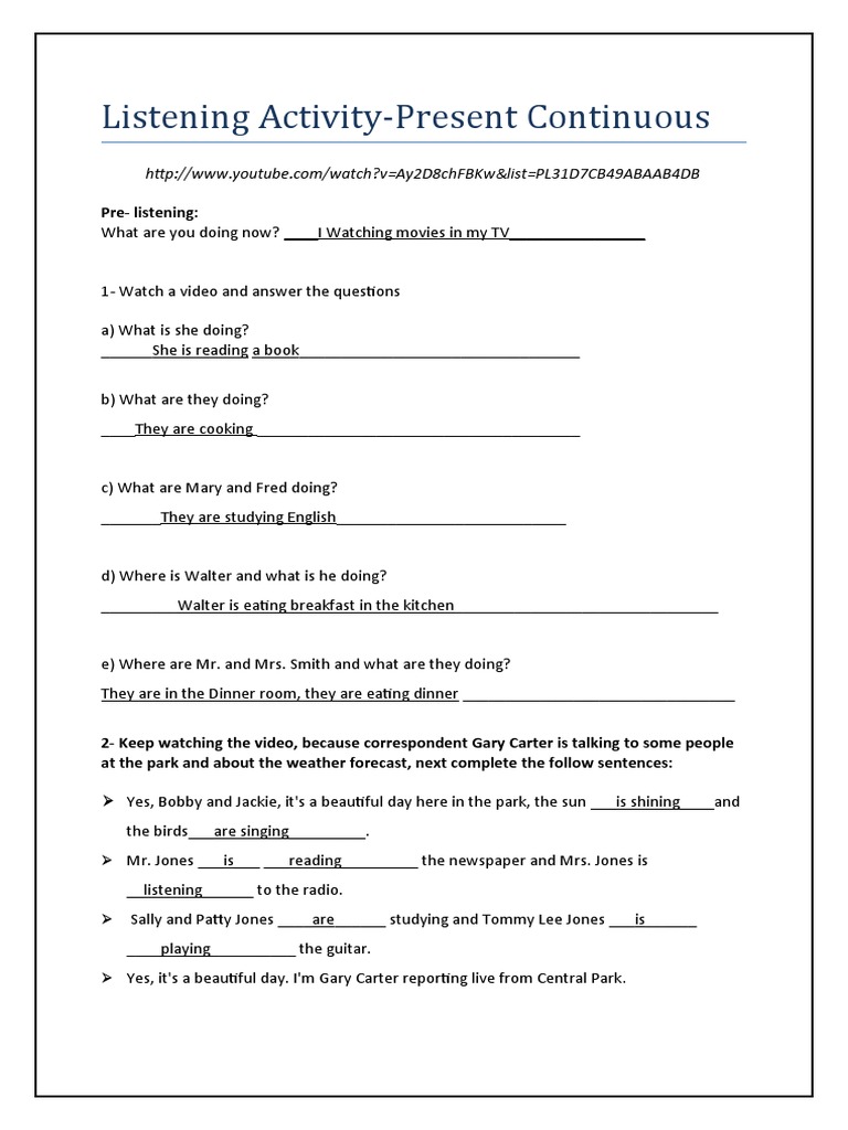 Listening Activity-Present Continuous | PDF
