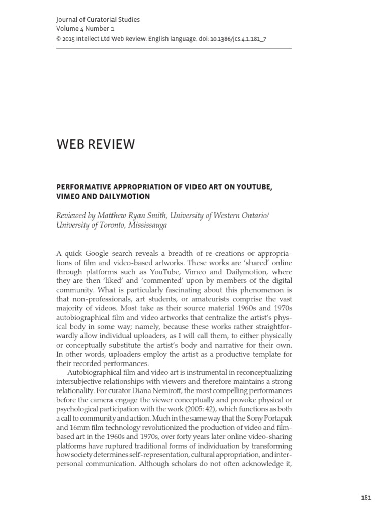 Performative Appropriation of Video Art | PDF | You Tube | Aesthetics
