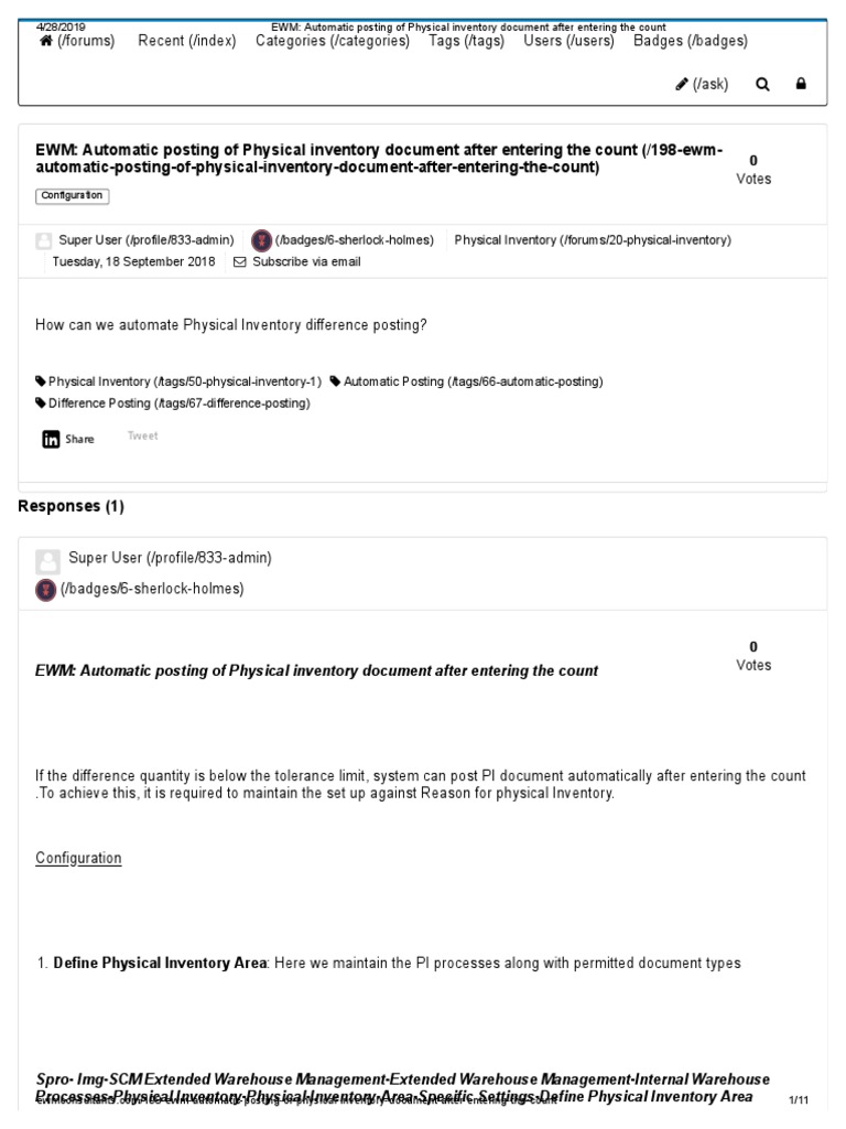 EWM - Automatic Posting of Physical Inventory Document After Entering ...