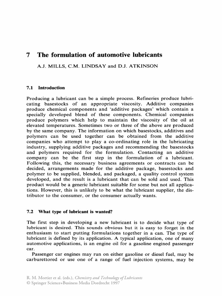 The Formulation of Automotive Lubricants | PDF | Motor Oil | Lubricant