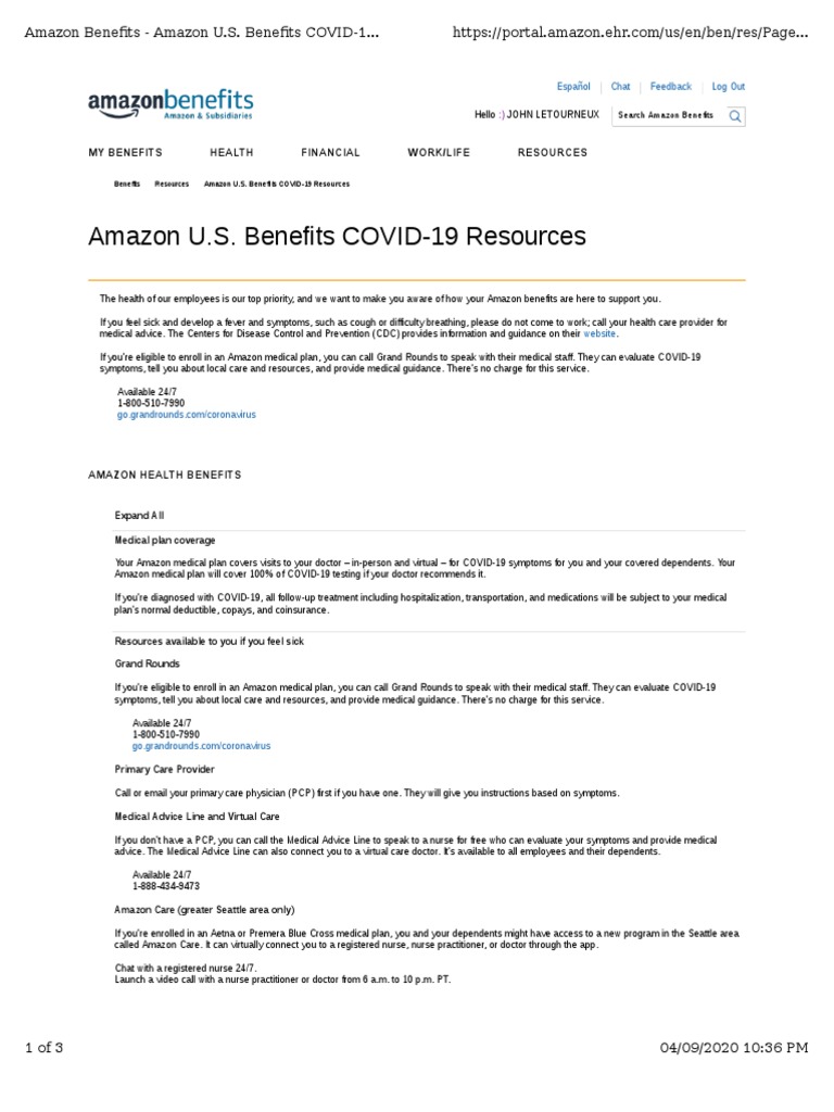 Amazon U.S. Benefits COVID-19 Resources | PDF | Family And Medical ...